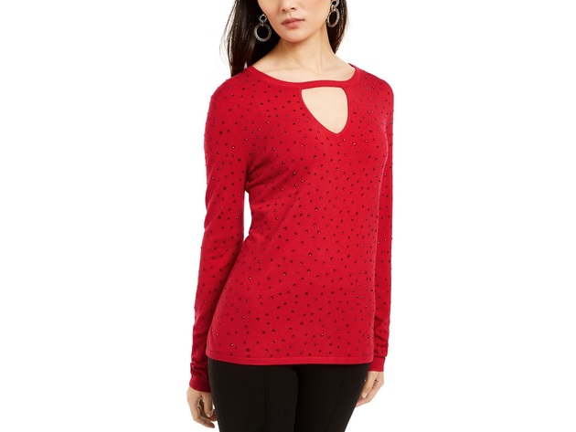INC International Concepts Women's Embellished Keyhole Sweater Red Size ...