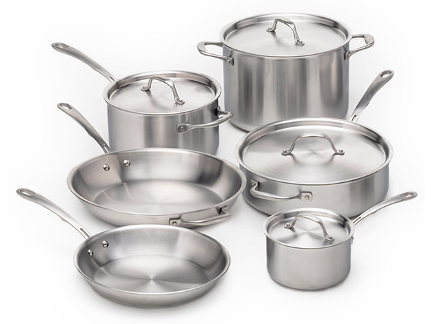 Kitchara Premium 5-Ply Fully Clad Stainless Steel 10-Piece Cookware Set ...