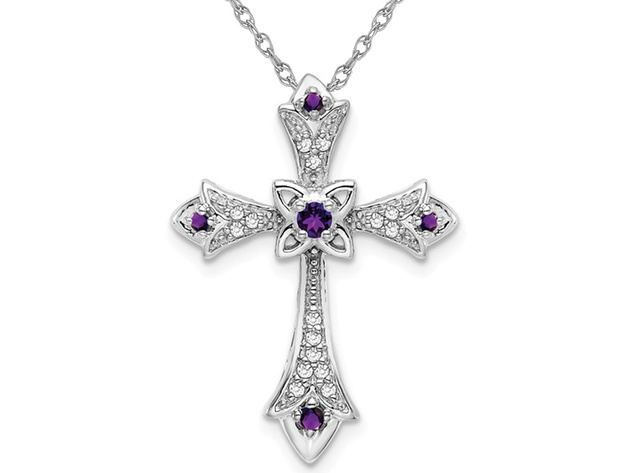 1 10 Carat ctw Amethyst Cross Pendant Necklace in 14K White Gold with Diamonds and Chain StackSocial