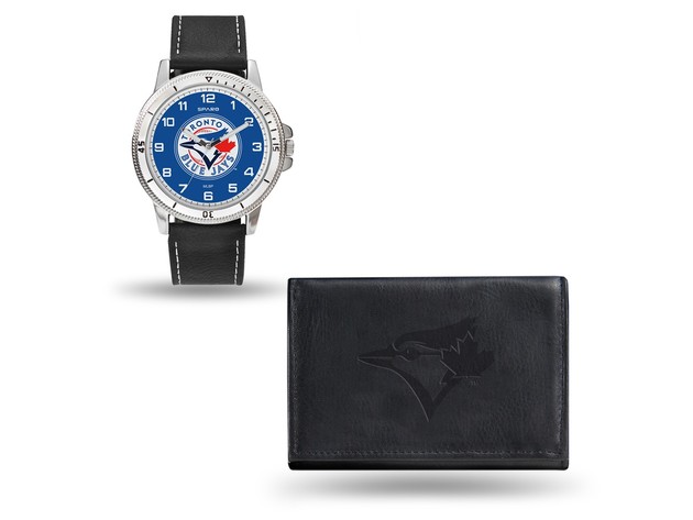MLB Mens Toronto Blue Jays Black Leather Watch/Wallet Set | StackSocial