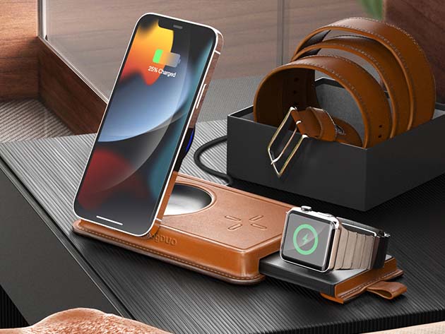 3-in-1 Magnetic Leather Wireless Charger | Gadget Hacks