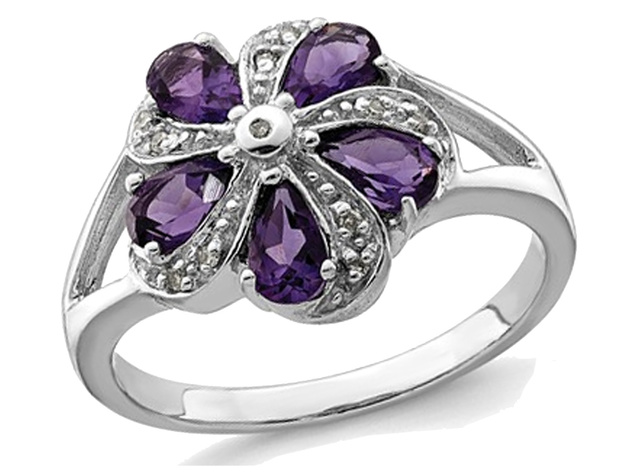 4/5 Carat (ctw) Natural Amethyst Flower Ring in Sterling Silver | Joyus