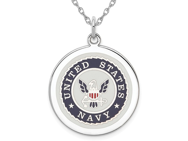 U.S. Navy Pendant Necklace Disc in Sterling Silver with Chain | StackSocial