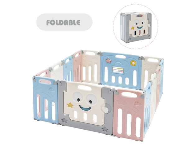 Costway 14-Panel Foldable Baby Playpen Kids Activity Centre Lock Door ...