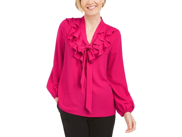 Kasper Women's Ruffled Tie-Neck Blouse Brght Pink Size Medium | StackSocial
