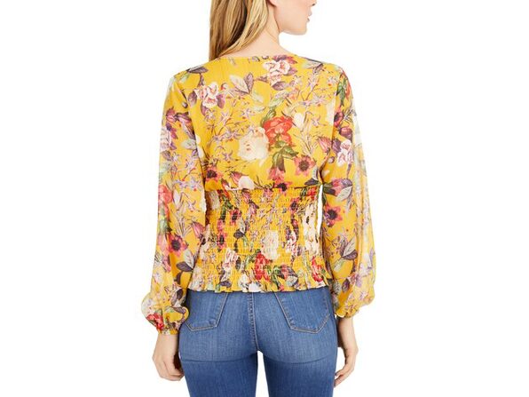INC International Concepts Women's Floral Smocked Blouse Yellow Size ...