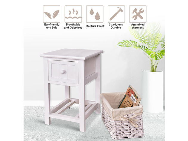 Costway Mini Night Stand 2 Layer 1 Drawer Bedside End Table Organizer ...