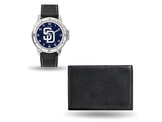 MLB Mens San Diego Padres Black Leather Watch/Wallet Set | StackSocial