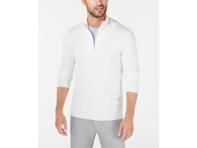 Alfani Men's Quarter-Zip Ribbed Placket Sweater White Size Small | Joyus