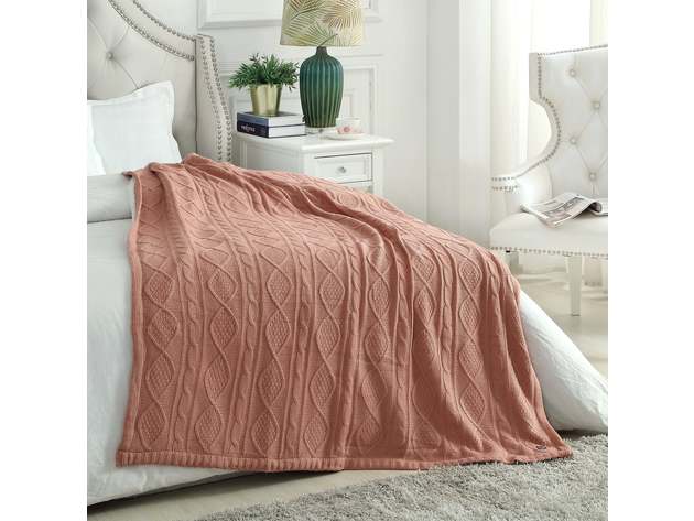 Yara Cable Knit Throw Blush Pink | Joyus