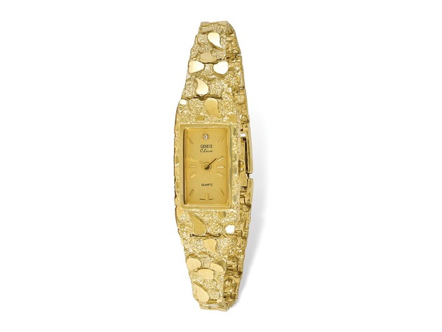10k Yellow Gold Ladies Champagne Rectangular Face Nugget Watch ...