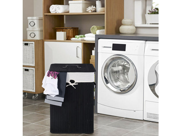 Costway Rectangle Bamboo Hamper Laundry Basket Washing Cloth Bin ...