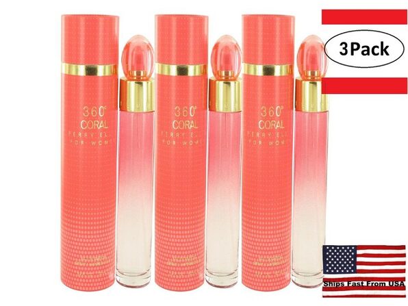 3 Pack Perry Ellis 360 Coral by Perry Ellis Eau De Parfum Spray 3.4 oz ...