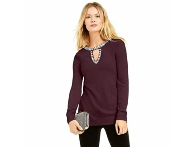 INC International Concepts Women's Embellished Keyhole Sweater Red Size ...