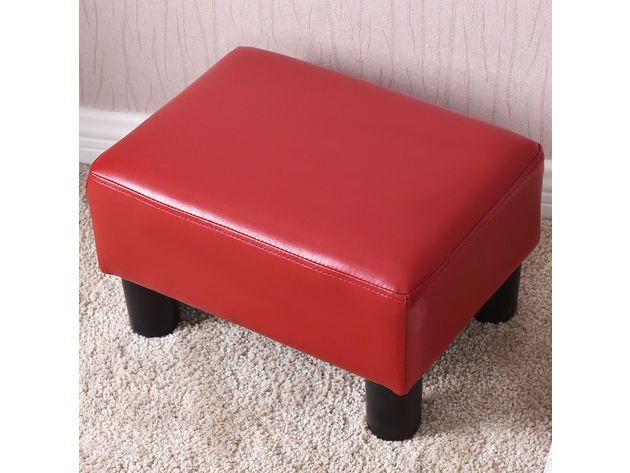 Costway Small Ottoman Footrest PU Leather Footstool Rectangular Seat ...