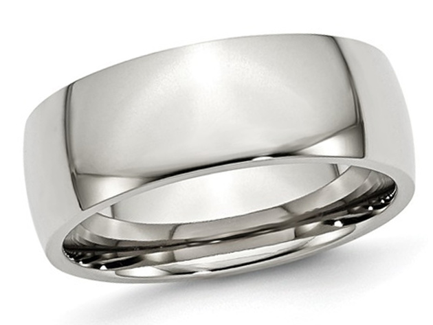 Mens Chisel 8mm Stainless Steel Polished Wedding Band - 13 | Black ...