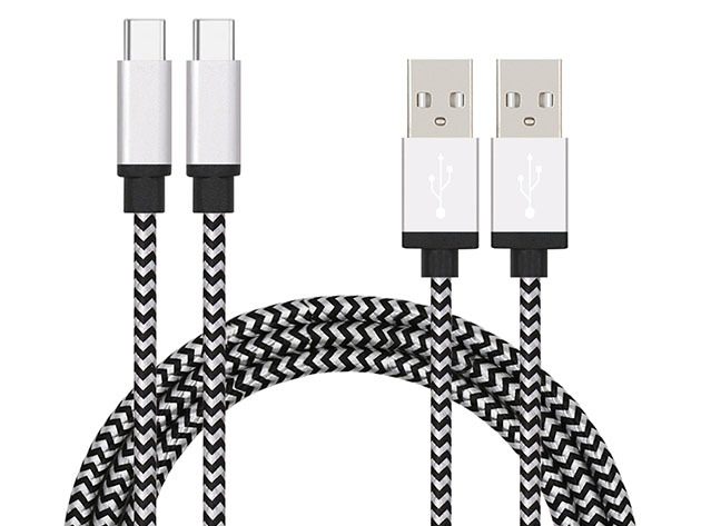 10Ft Nylon Braided USB-C Cable (2-Pack/Silver) | Raw Story Shop