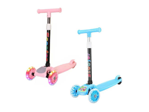 Kids T- Bar Scooter With Flashing Wheels Pink | StackSocial