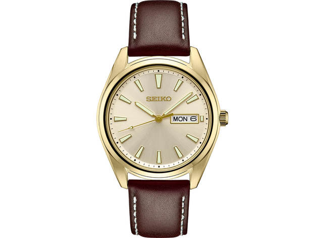 Seiko SUR450 Mens Brown Leather Essentials Watch | StackSocial